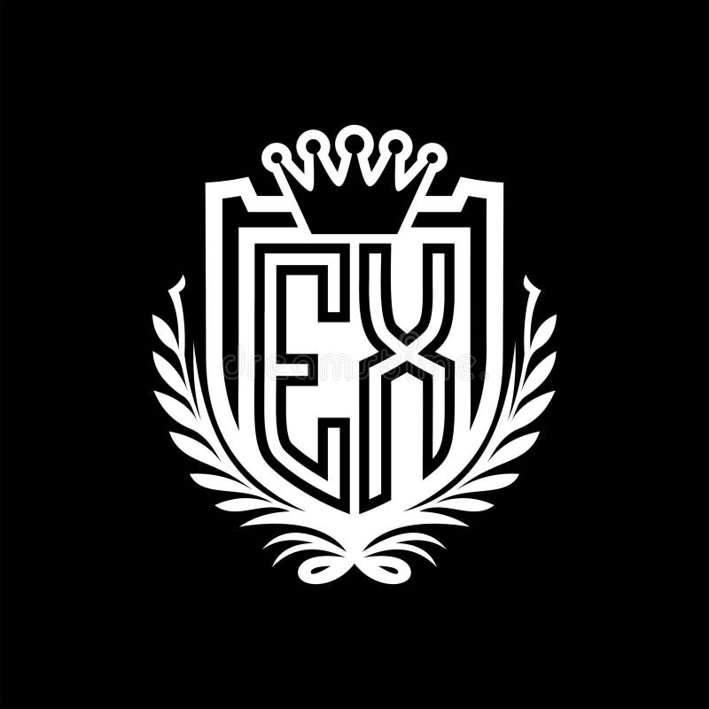 EX Letter Logo Heraldic Shield Shape with Crown on Black Background ...