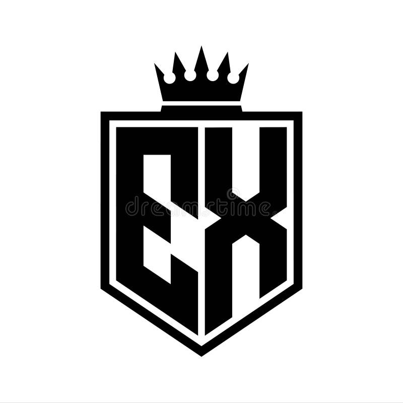 EX Logo Monogram Bold Shield Geometric Shape with Crown Outline Black ...