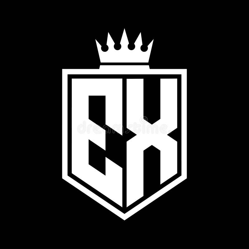 EX Logo Monogram Bold Shield Geometric Shape with Crown Outline Black ...