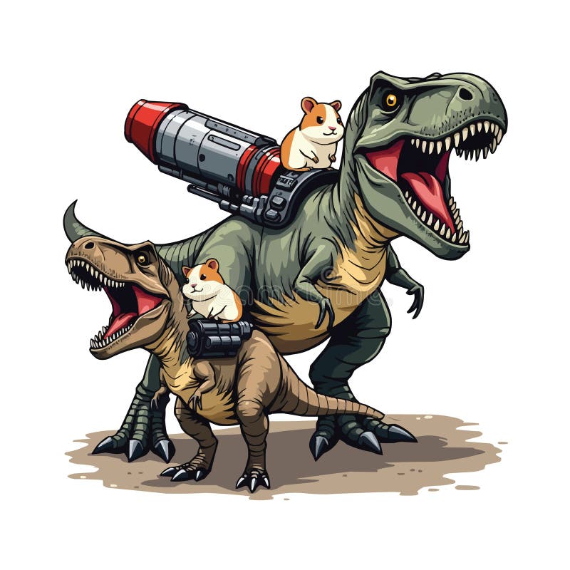 Exaggerated T-Rex Design: Dinosaurs with Sci-Fi Guns and Cute Riders ...