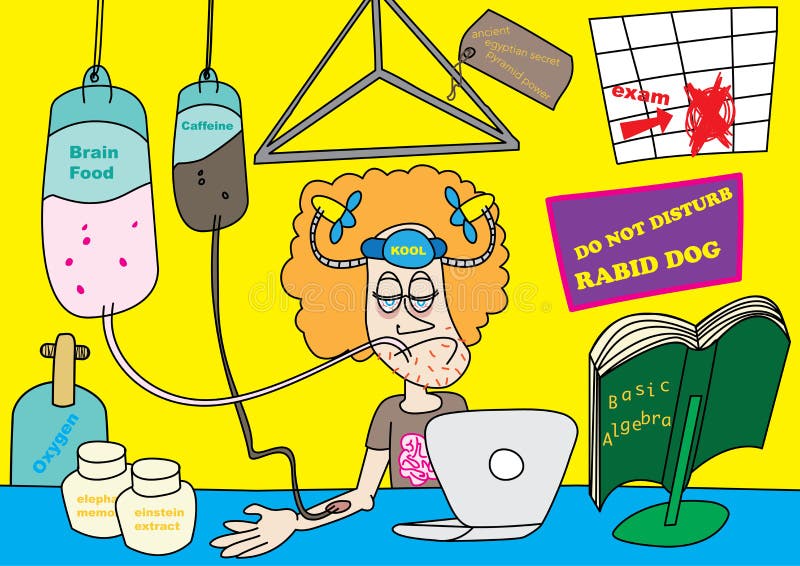 Exam cram funny cartoon stock vector. Illustration of education - 94613417