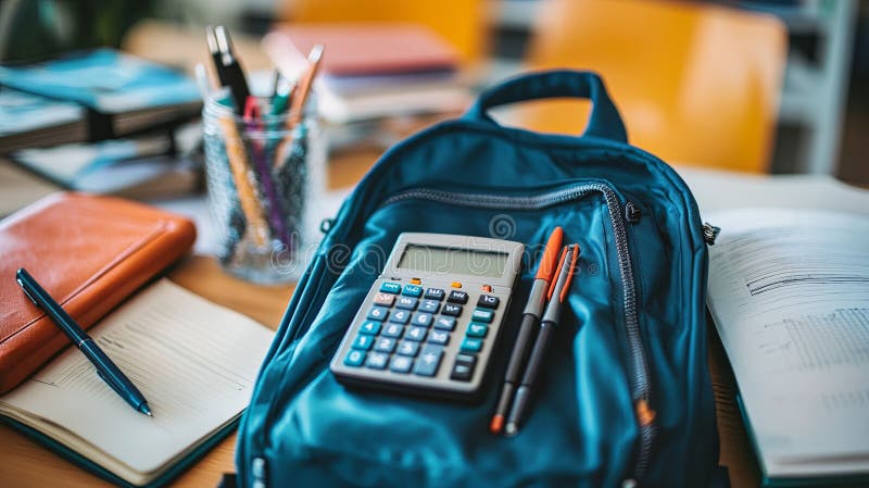 Exam Day Prep Backpack Packed Essentials Pens Calculator Stock Photos ...