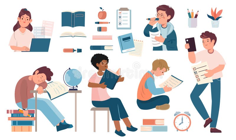 Exam Elements in Flat Design Stock Illustration - Illustration of ...