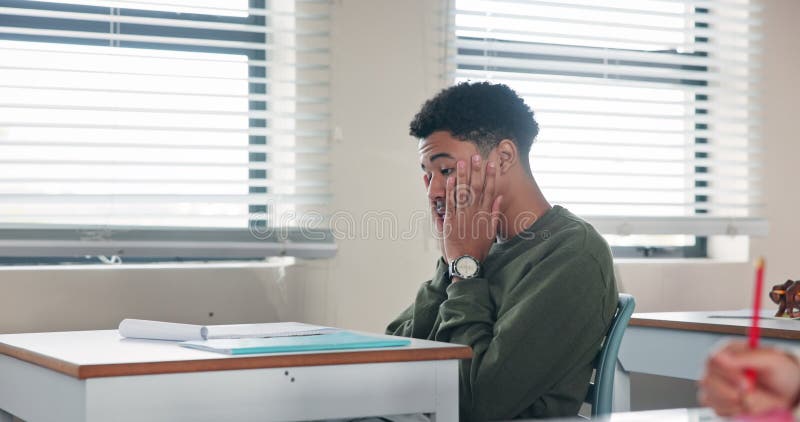 Exam, Fail and Stress with Frustrated Student in Classroom of School ...