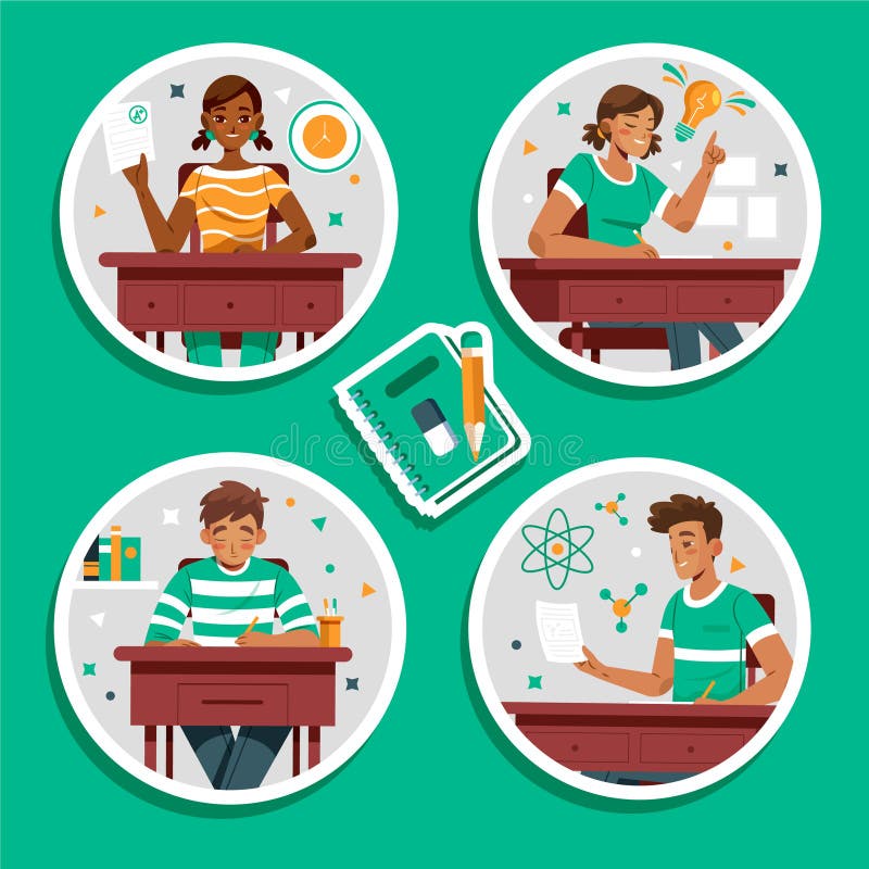 Exam Hand Drawn Cartoon Sticker Set Stock Illustration - Illustration ...