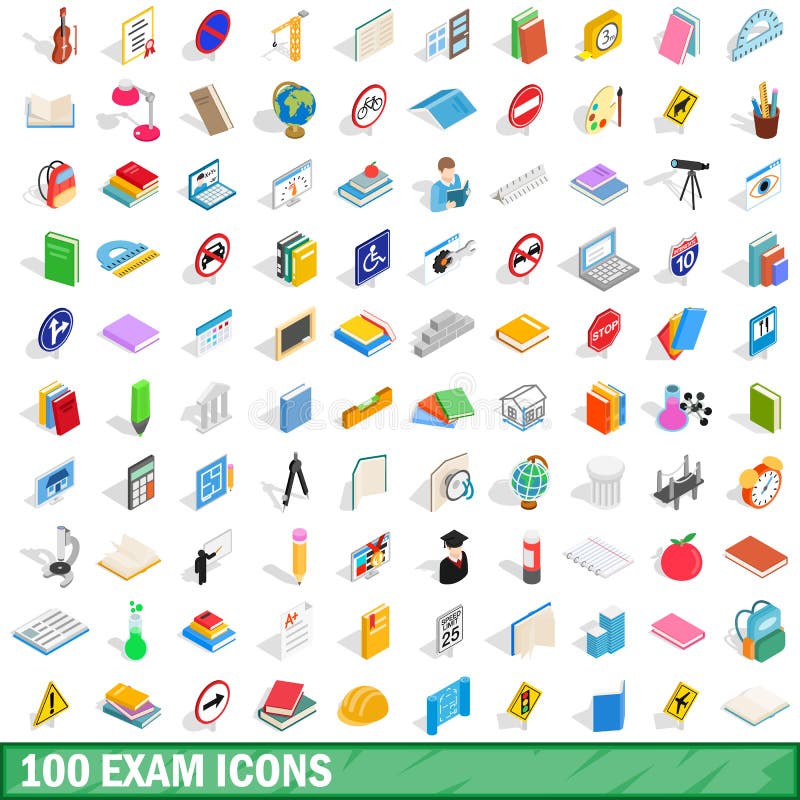 100 Exam Icons Set, Isometric 3d Style Stock Vector - Illustration of ...
