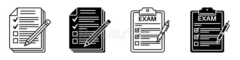 Exam Icons Versions Set in Black Flat and Line Style Stock Vector ...