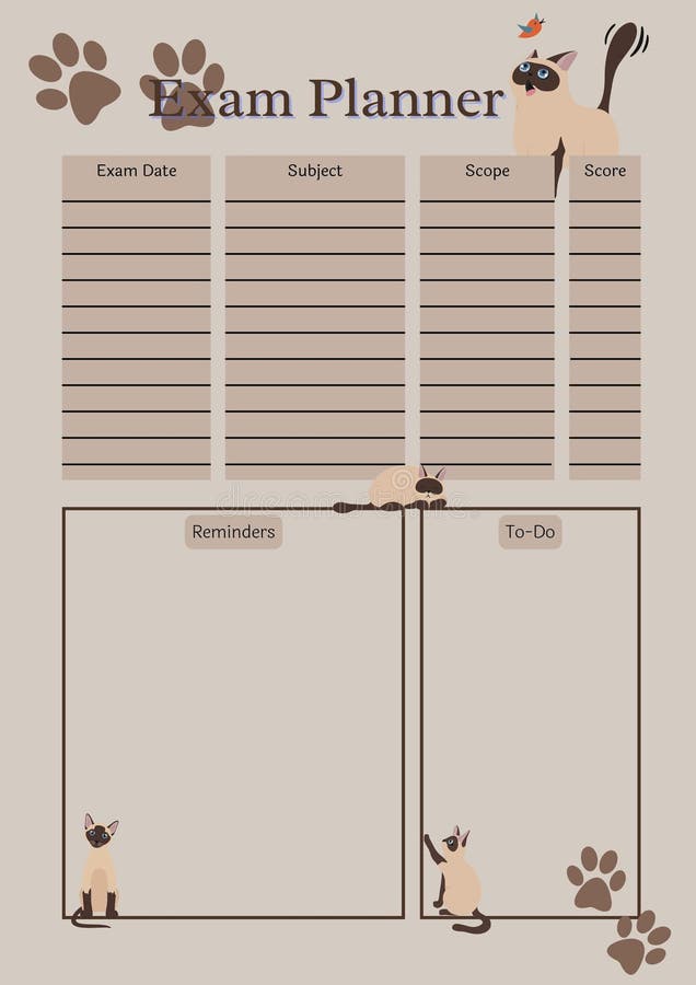 Exam Planner Digital Planning Insert Sheet Printable Page Template ...