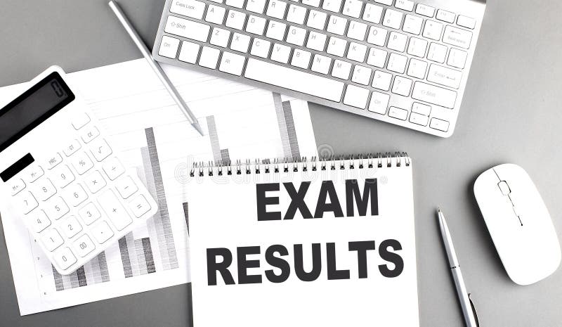 EXAM RESULTS Text on Notebook with Keyboard and Chart Stock Image ...