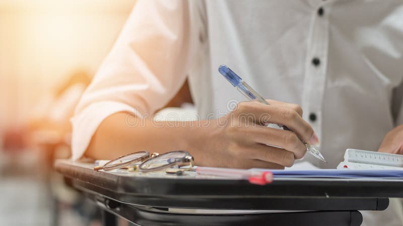 Exam at School with Student`s Taking Educational Admission Test in ...