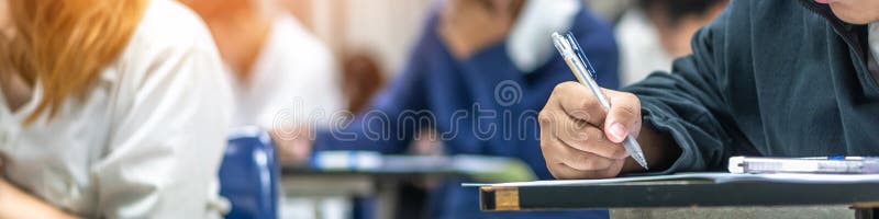 Exam at School with Student`s Taking Educational Admission Test in ...