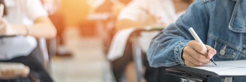 Exam at School with Student`s Taking Educational Admission Test in ...