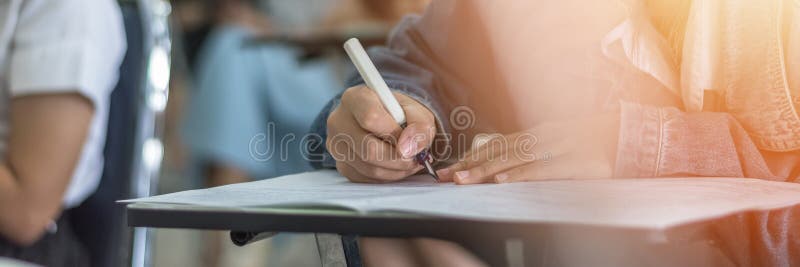 Exam at School with Student`s Taking Educational Admission Test in ...