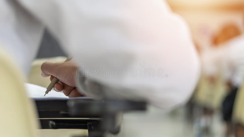 Exam at School with Student`s Taking Educational Admission Test in ...