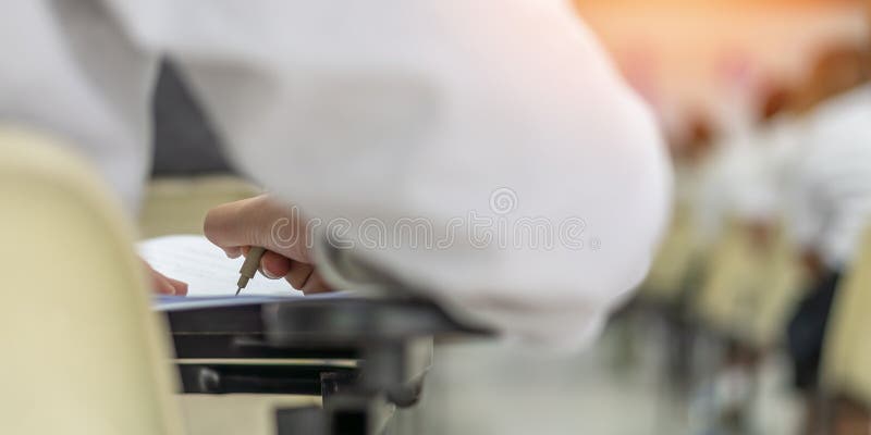Exam at School with Student`s Taking Educational Admission Test in ...