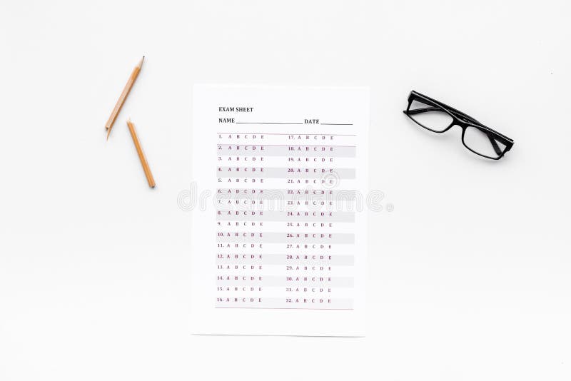 Exam Sheet on White Table Flat Lay Space for Text. Education Concept ...