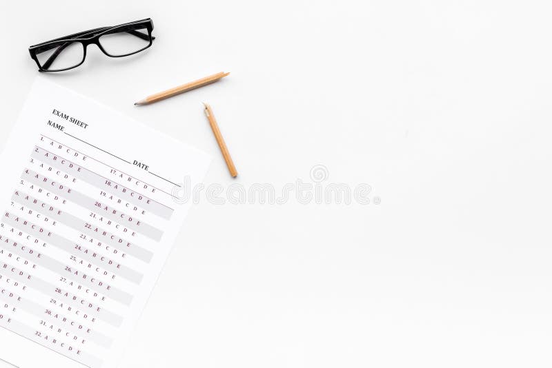 Exam Sheet on White Table Flat Lay Space for Text. Education Concept ...