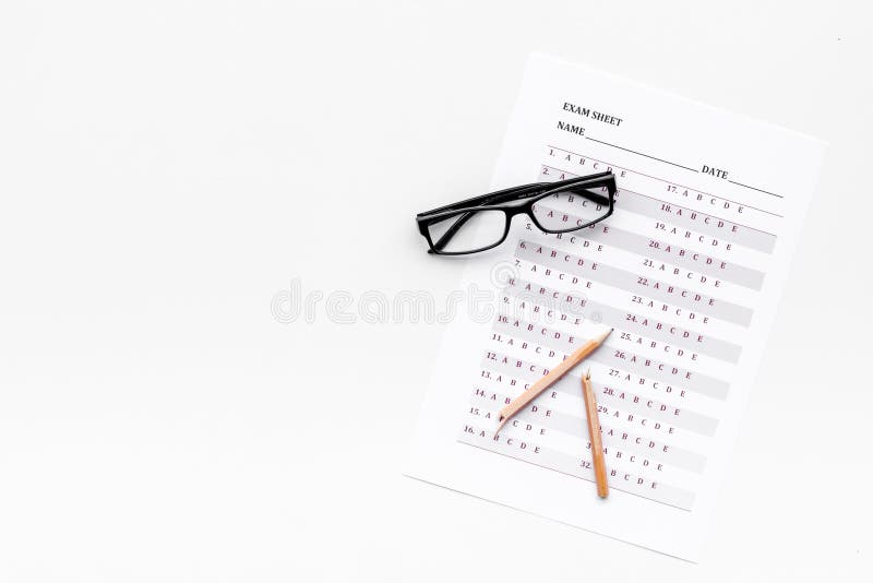 Exam Sheet on White Table Flat Lay Space for Text. Education Concept ...