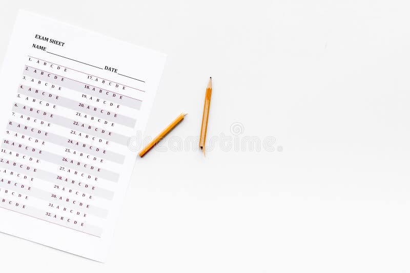 Exam Sheet on White Table Flat Lay Space for Text. Education Concept ...