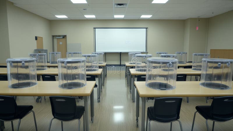 Exam Space with Transparent Barriers Stock Image - Image of classroom ...