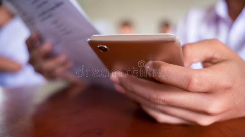 Exam by Uniform Students Doing Educational Test with Using Smartphone ...