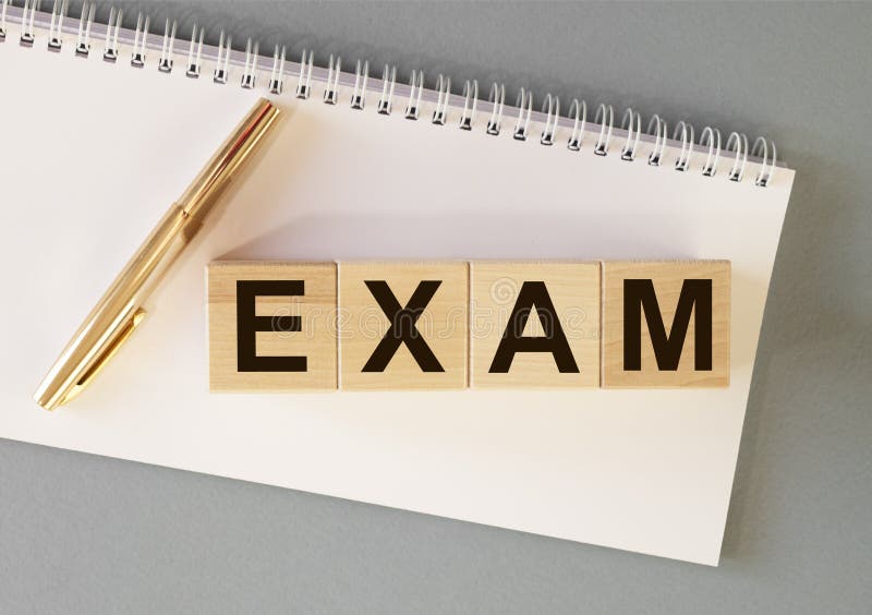 Exam Word. Examination Concept on Wood Cubes and Notepad Stock Image ...