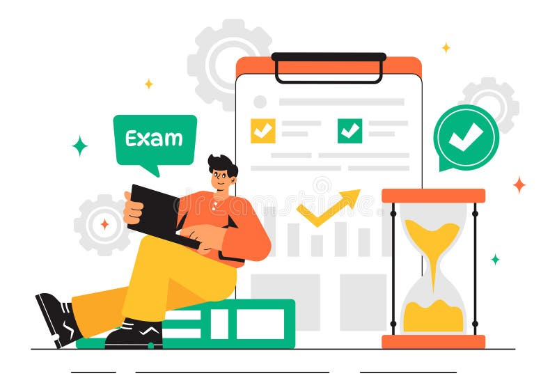 Examination Paper Vector Illustration Featuring an Online Exam, Answer ...