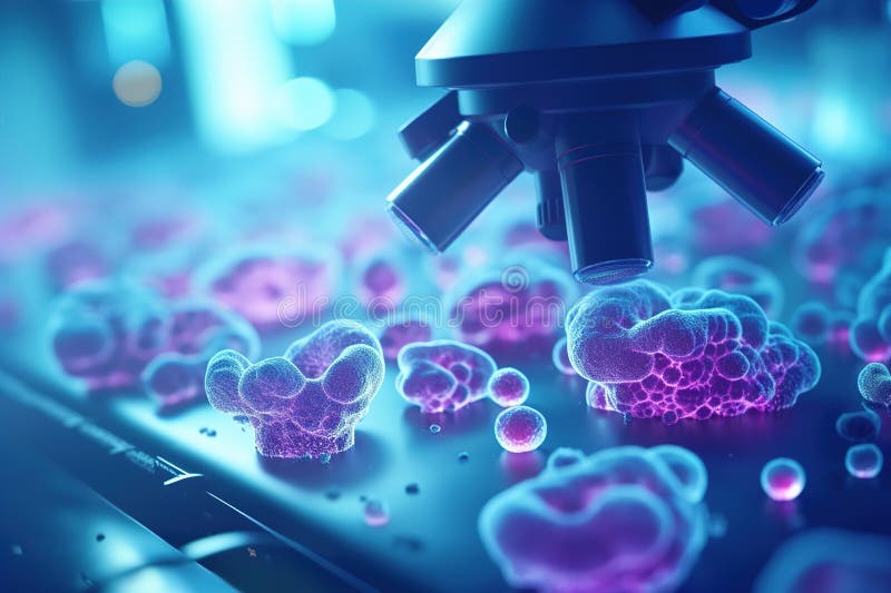 Examination of Sample with Germs and Bacteria Under Microscope in ...