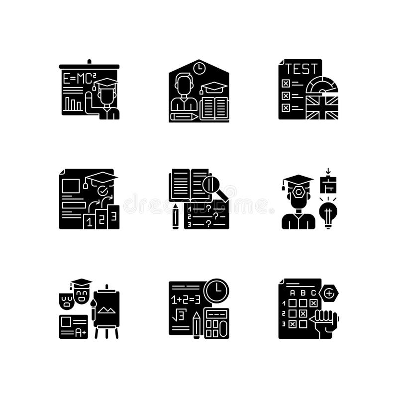 Examination Types Black Glyph Icons Set on White Space Stock Vector ...