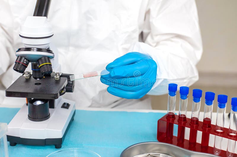 Examine Blood in the Laboratory. Selective Focus Stock Image - Image of ...