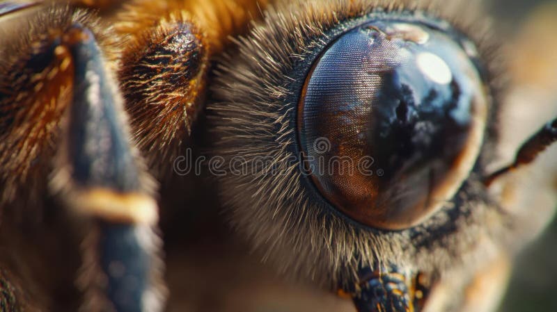 Examine Close Up Bee Head Details, Tiny World Stock Photo - Image of ...