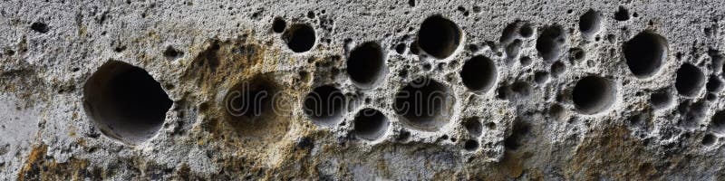Examine Close-up Rock Texture with Many Holes and Geological Formation ...