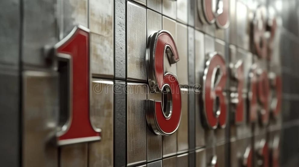 Examine Metal Numbers on Tile Wall with Shadow and Depth on Perspective ...