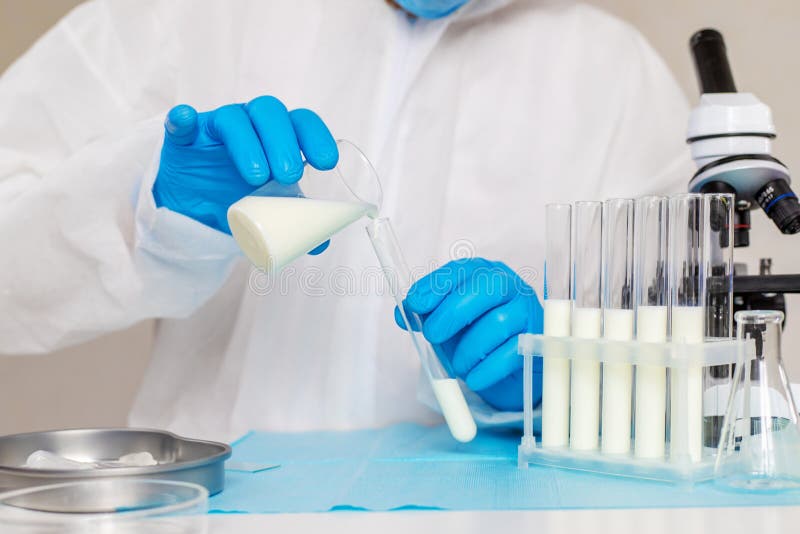 Examine Milk in the Laboratory. Selective Focus Stock Image - Image of ...