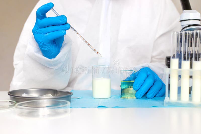 Examine Milk in the Laboratory. Selective Focus Stock Image - Image of ...