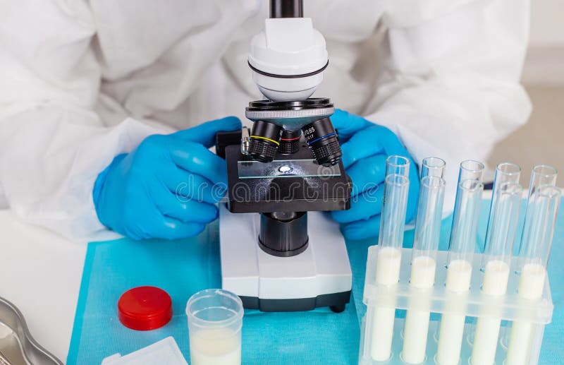 Examine Milk in the Laboratory. Selective Focus Stock Photo - Image of ...
