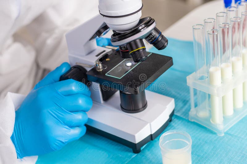 Examine Milk in the Laboratory. Selective Focus Stock Image - Image of ...