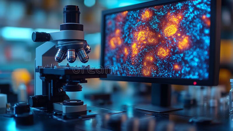 Examining Amanita Muscaria Under a Microscope in a Laboratory Setting with Digital Analysis ...