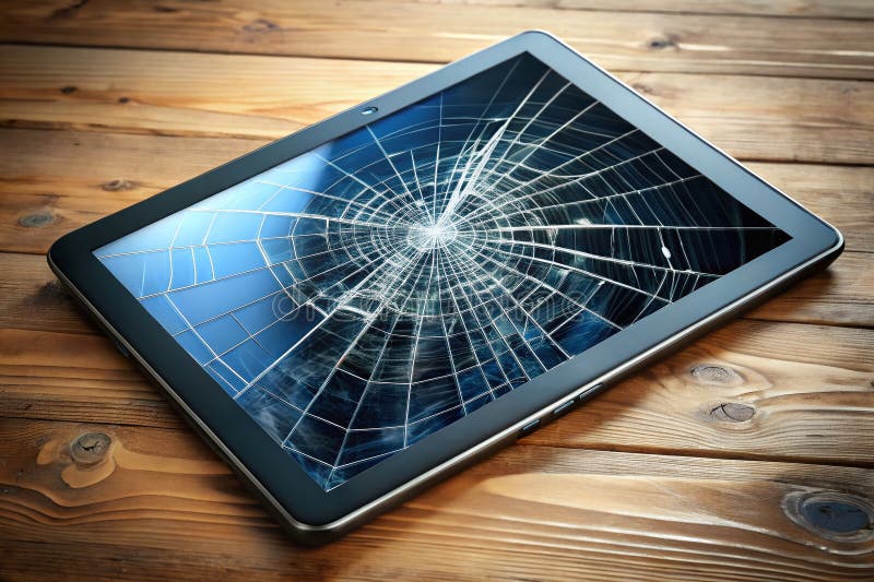 Examining a Broken Tablet Screen a CloseUp View of Shattered Glass and ...