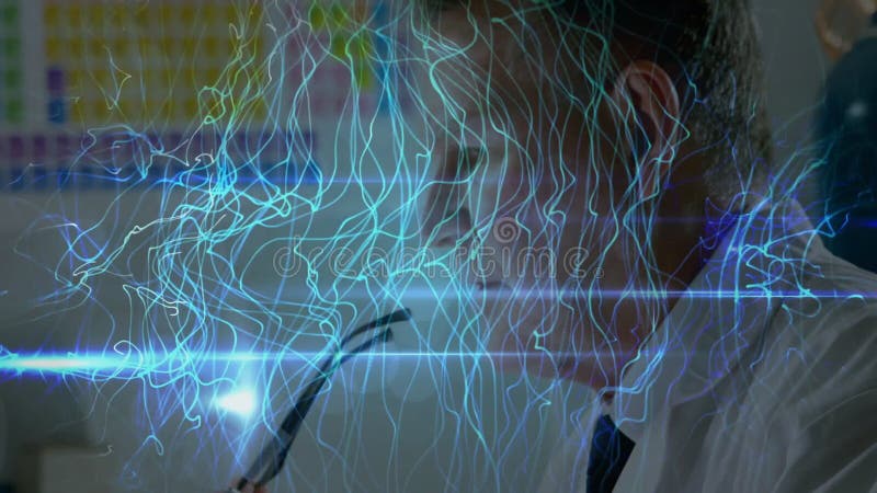 Examining Data, Scientist Analyzing Glowing Neural Network Animation in ...