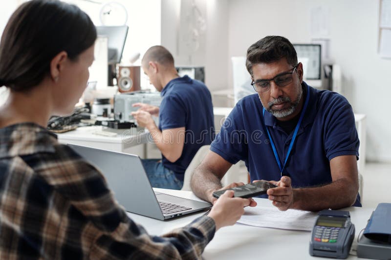 Examining Electronic Device Based on Client& X27;s Request Stock Image ...