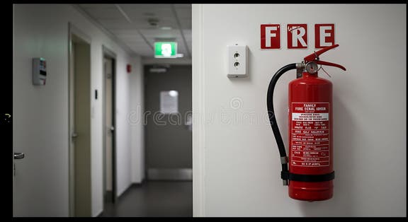 Examining Fire Extinguisher Mounted on Wall in Office Hallway Stock ...
