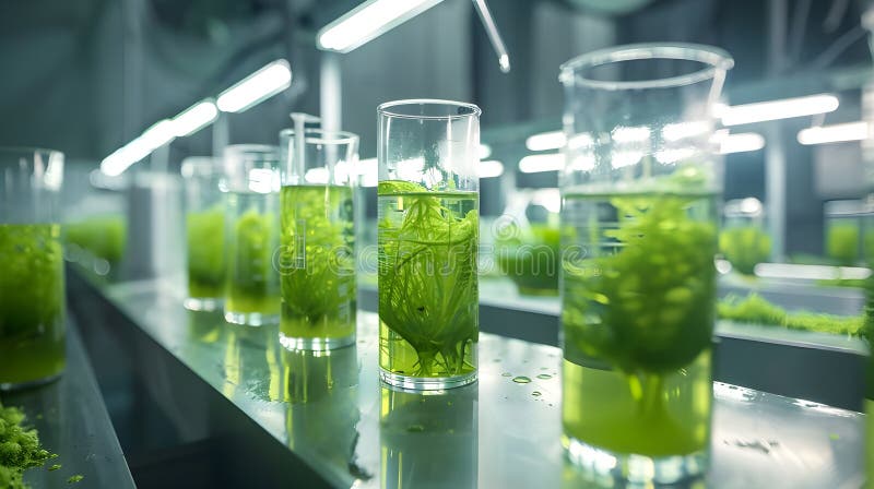 Examining Green Algae Up Close. a Macro Shot in a Science Lab Setting ...