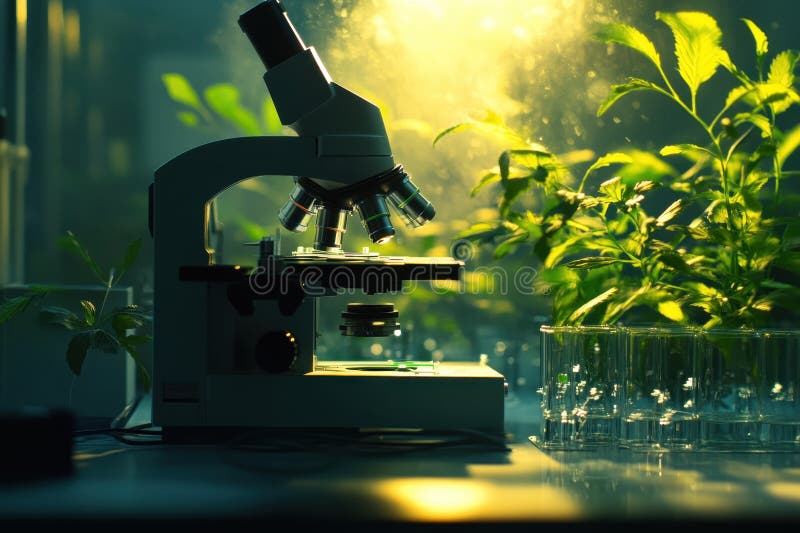 Examining Plant Life Under a Microscope in a Vibrant Laboratory Setting Stock Photo - Image of ...