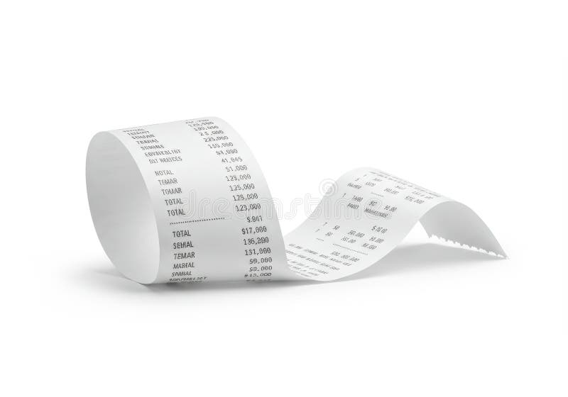 Examining a Rolled-up Receipt with Expenses on White Stock Illustration ...