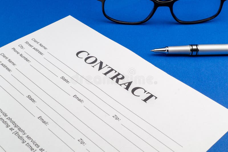 The Contract for the Blue Table and Pen. Stock Image - Image of house ...