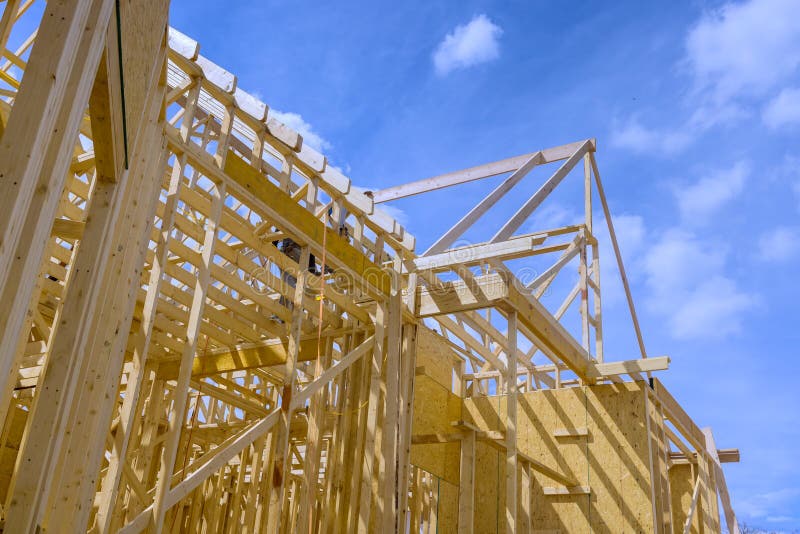An Example of Framing Beams at Wooden Framework of a New House Under ...