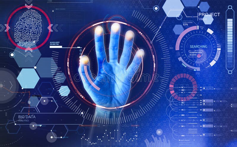 Example of HUD Interface. Interaction with Icons, Hand on Touch Screen ...