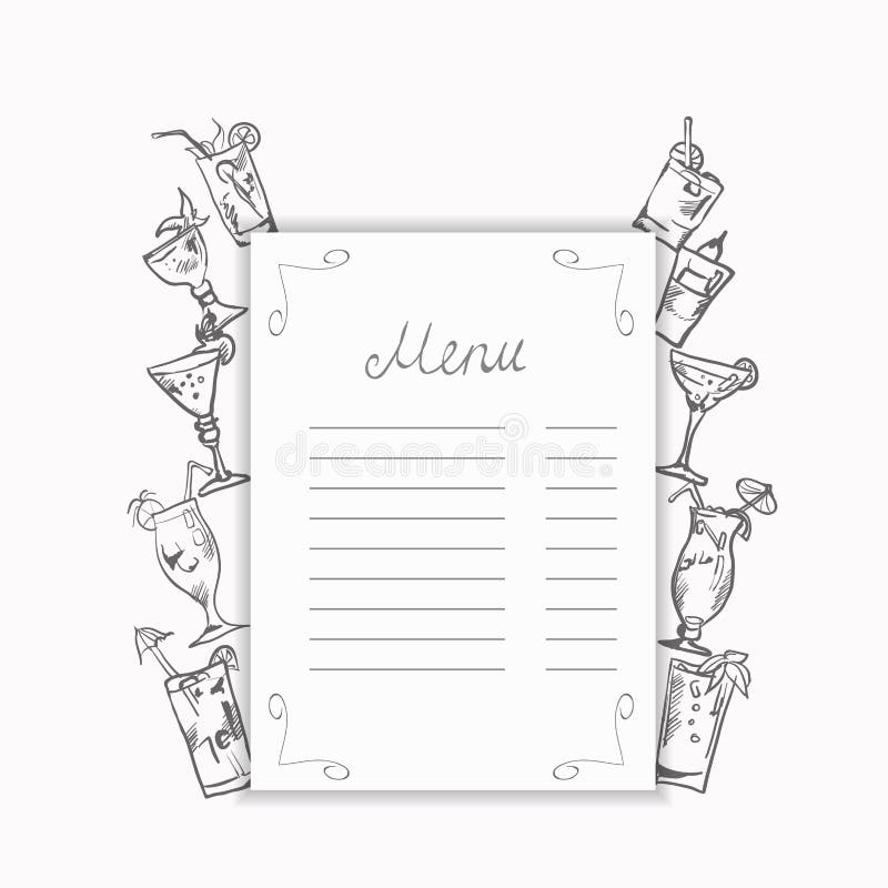 Example of the Menu, Framed by Classic Cocktails. Stock Vector ...