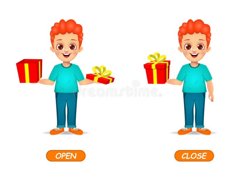 Opposite Adjectives Closed and Open Stock Vector - Illustration of card ...